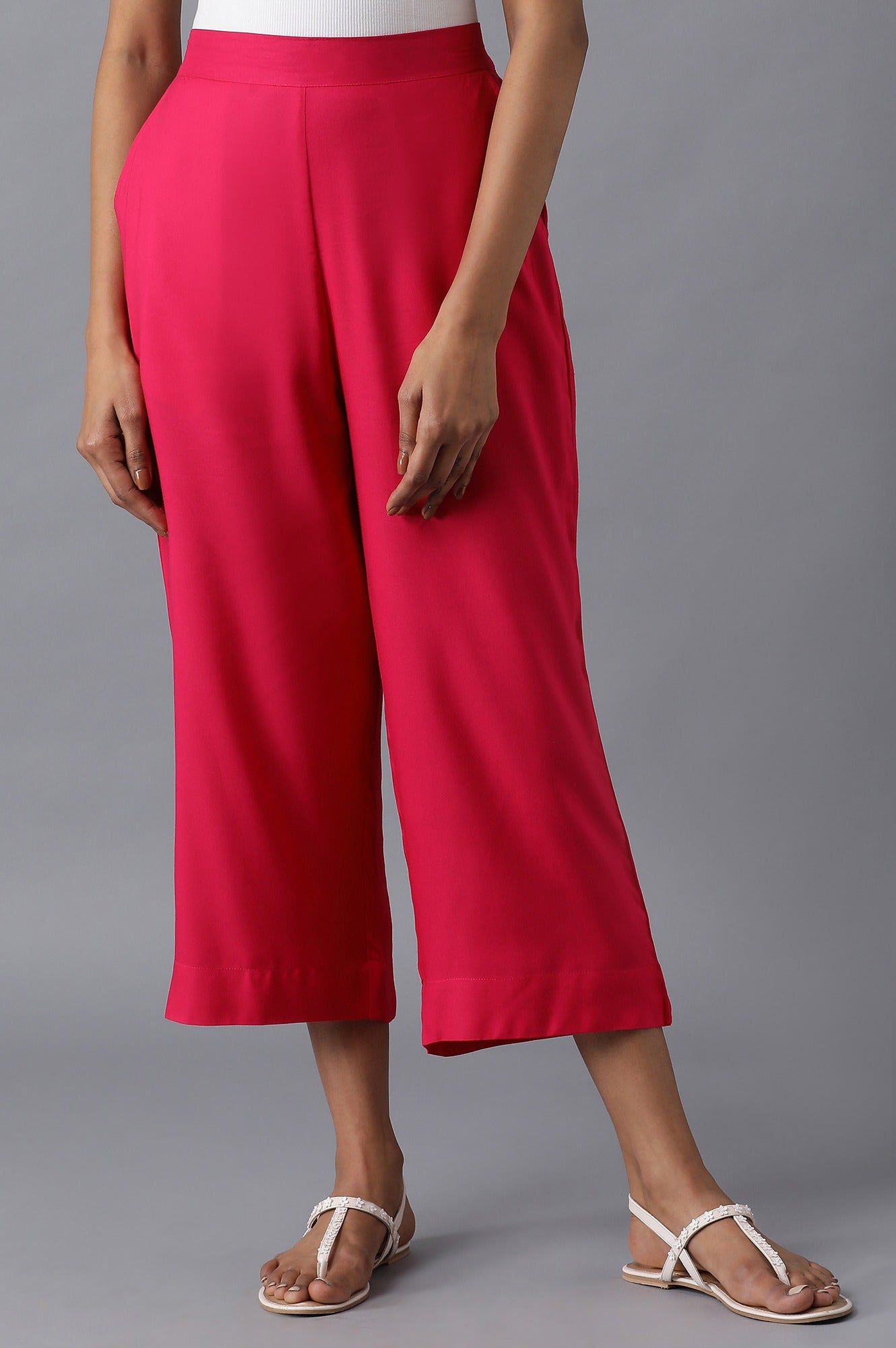Buy Pink Solid Straight Fit Cotton Culottes With Pleated Pockets Online ...