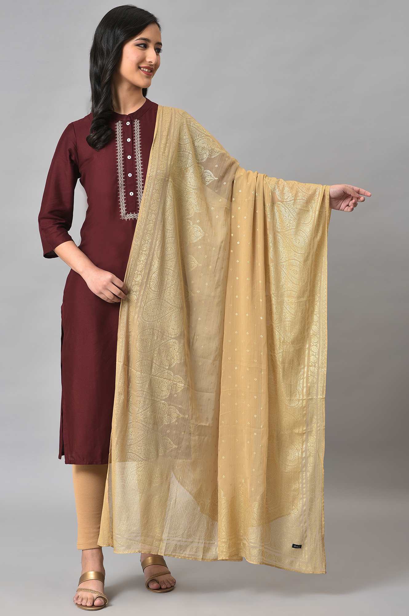Buy Gold Silver Chiffon Printed Dupatta Online for Elleven